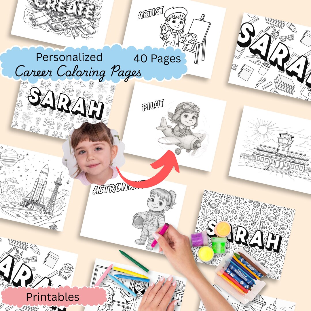 Personalized Kids Career Coloring Book Custom Coloring Printable Pages ...