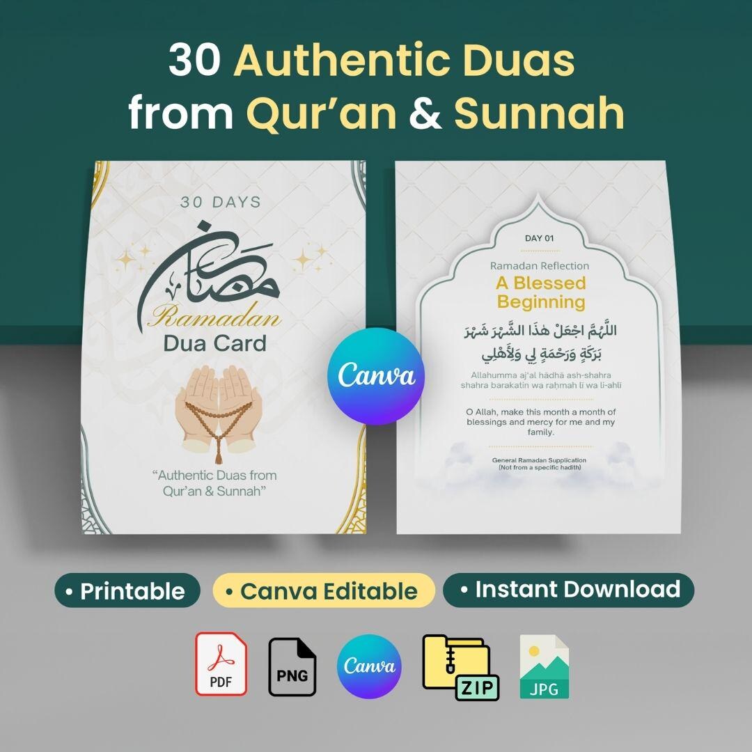 30 Authentic Ramadan Dua Cards | Islamic Prayer Printables (canva ...