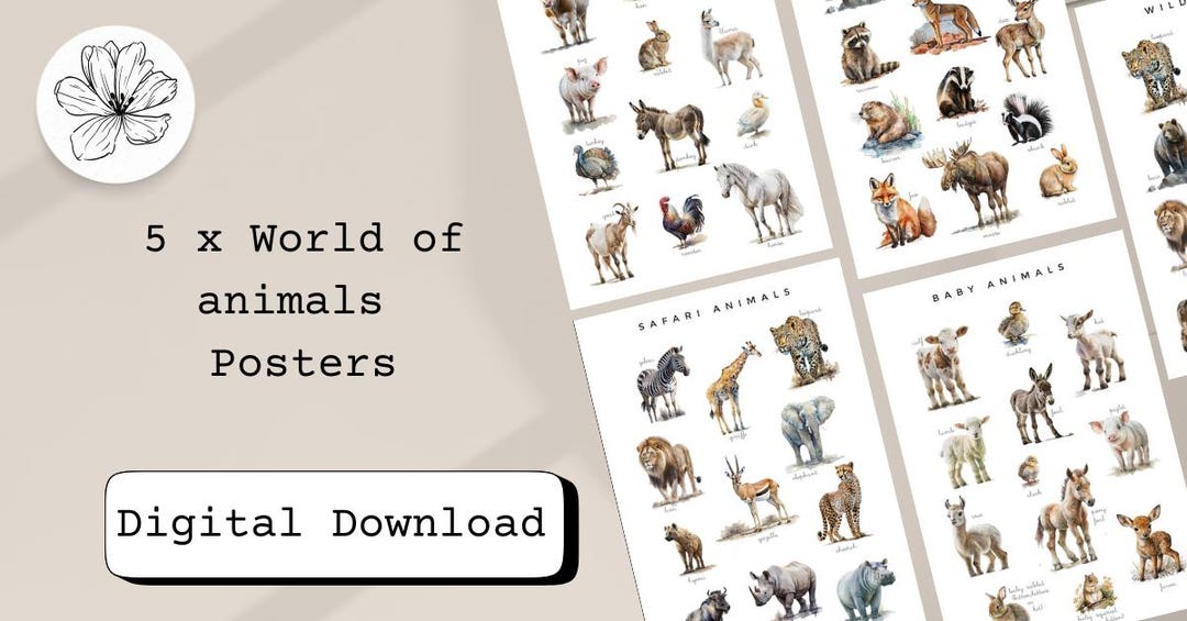 Nursery Poster Print Animals Mix Educational Bedroom Learning School - Etsy