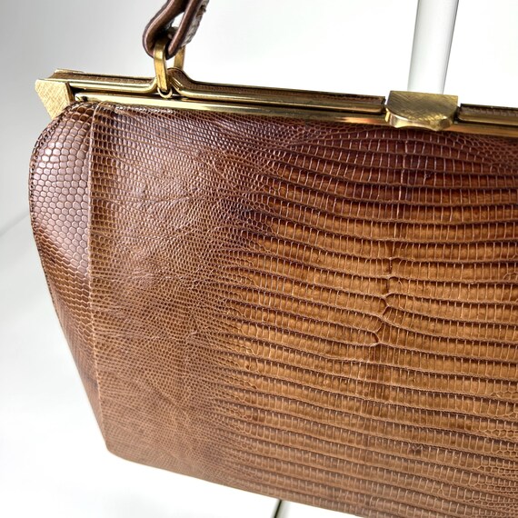 Vintage 1950s Lizard Handbag: Sydney California Brown… - Gem