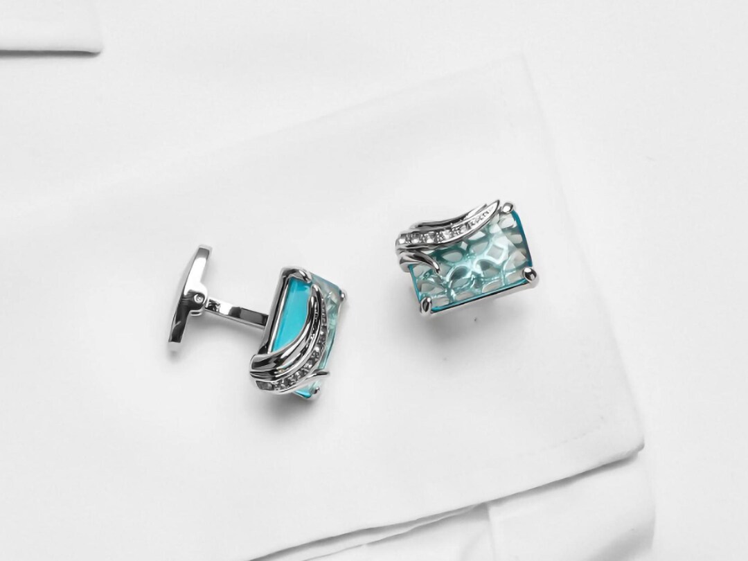 Elegant Luxury Blue Crystal Cufflinks| Initial Gold Square Gemstone ...