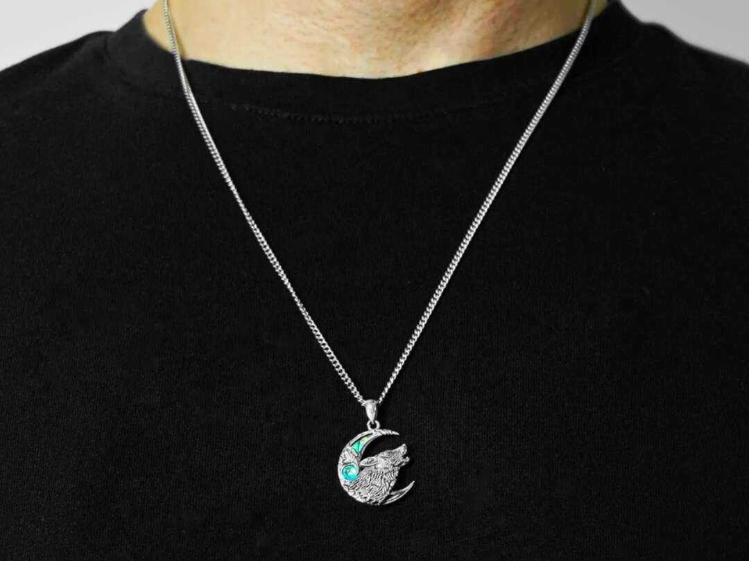 Silver Howling Wolf and Moon Chain Necklace| Moonstone Celtic Howling ...