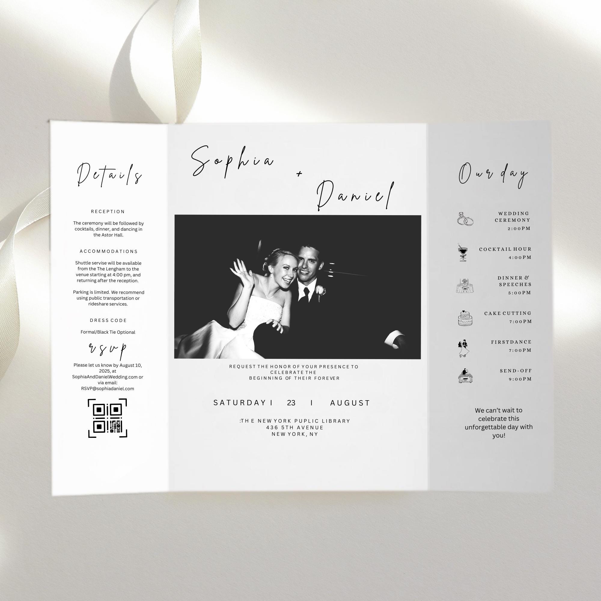 Gatefold Wedding Invitation Template: Editable Trifold Design With QR ...