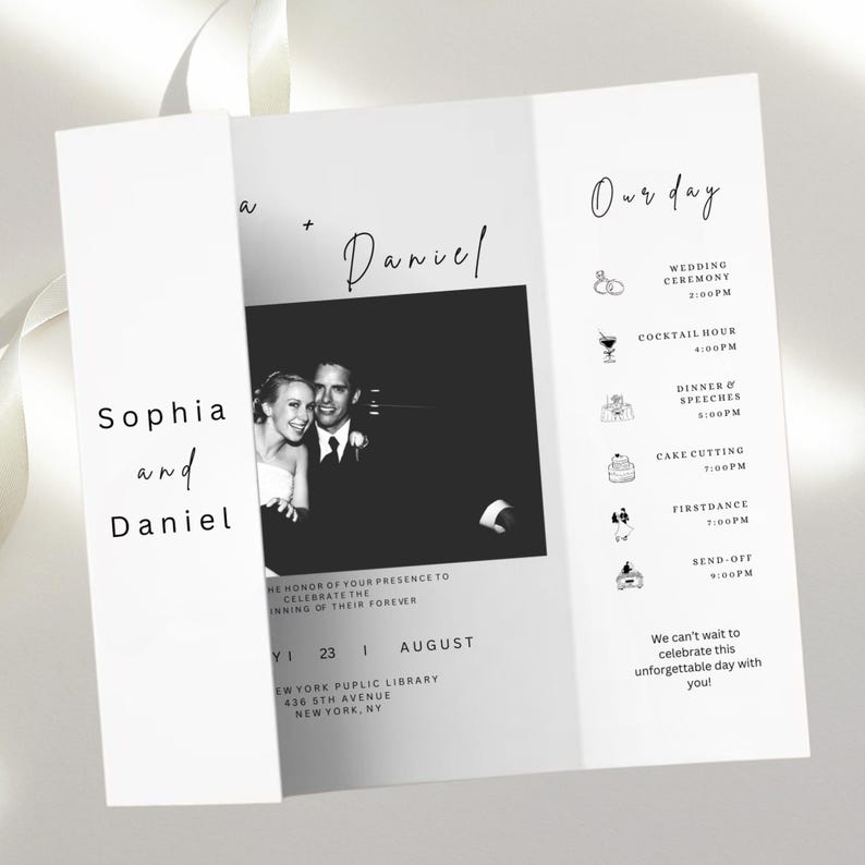 Gatefold Wedding Invitation Template: Editable Trifold Design With QR ...