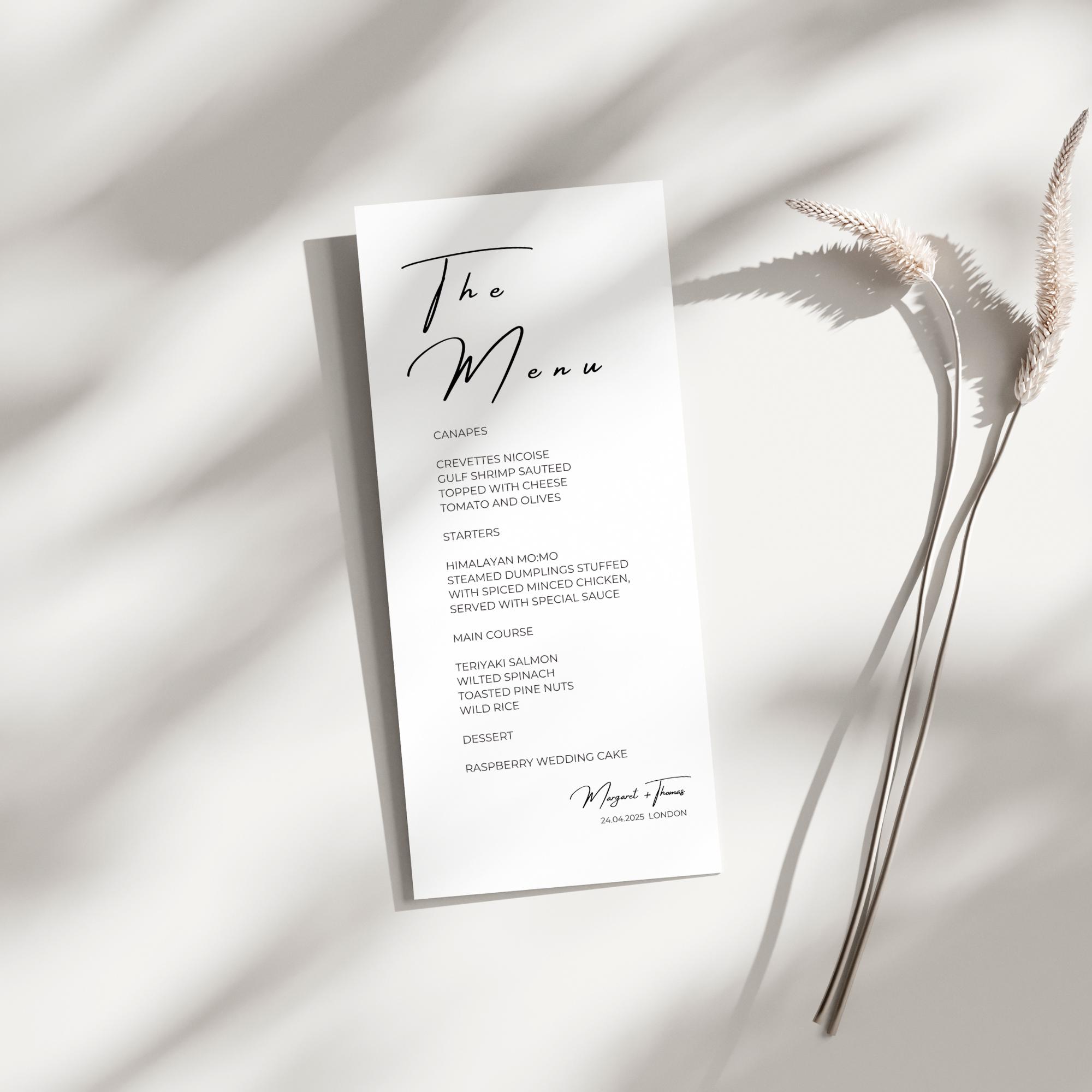 Minimalist Wedding Menu Template: 4x9 Canva Editable (digital Download ...