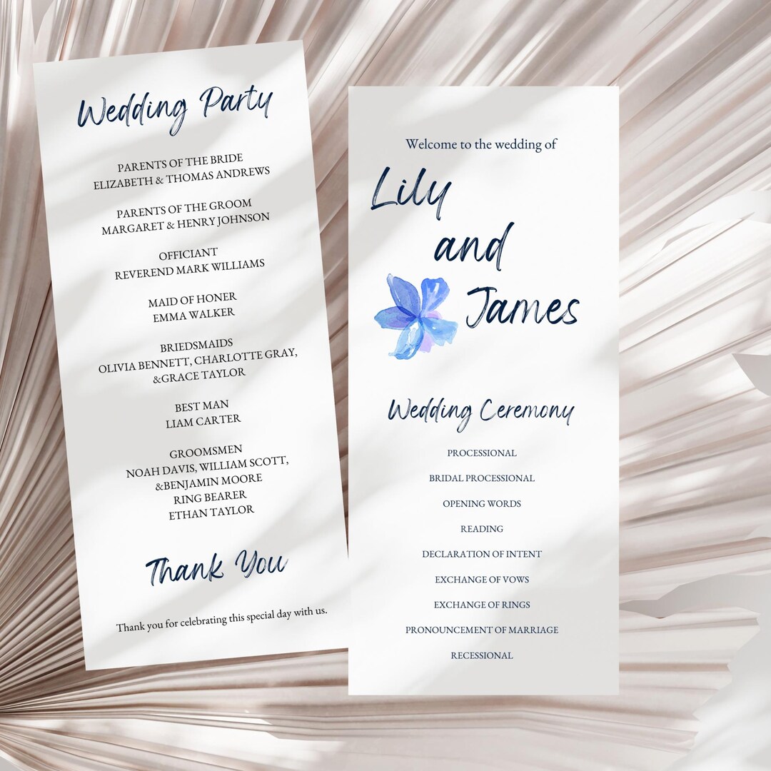 Wedding Program Template I Flower Wedding Ceremony Program Template I ...