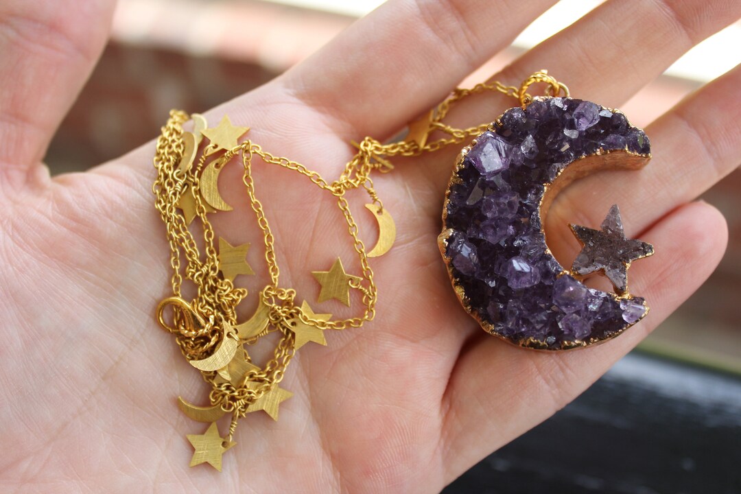 Amethyst Moon Necklace Crescent Moon Necklace Moon Jewelry Gold Moon ...