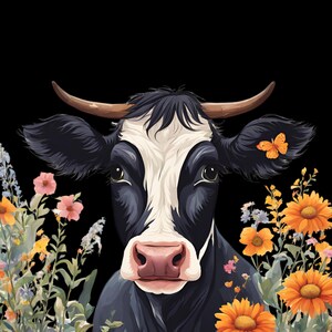 Floral Cow Digital Wall Art- Farmhouse Printable Decor - Etsy