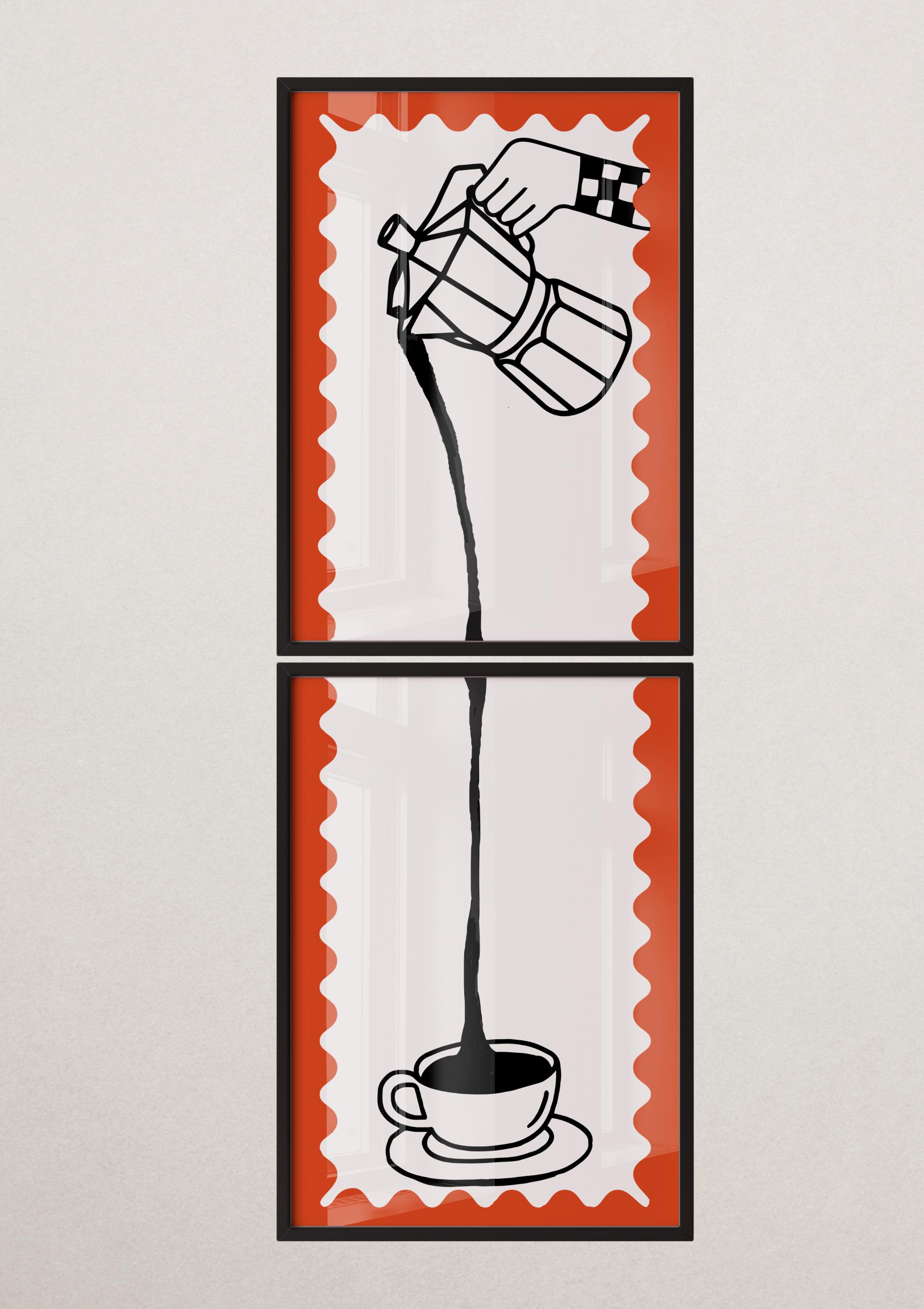 2 Set Coffee Art, Vertical Posters of Coffee Pot and Coffee Cup ...