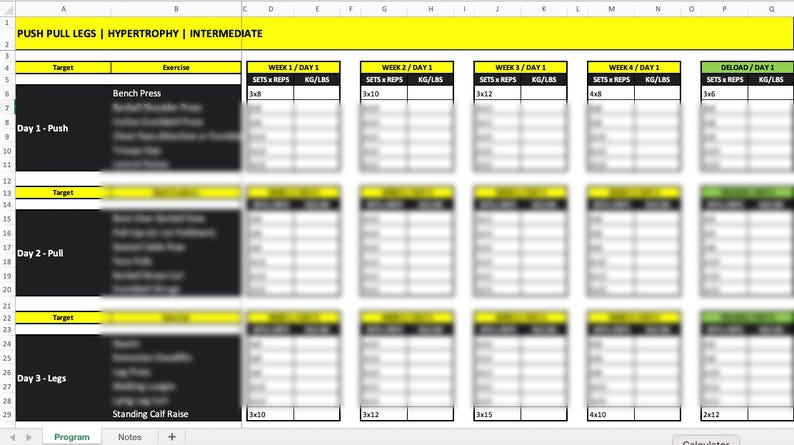 Push Pull Legs | Muscle Growth | Intermediate - Etsy