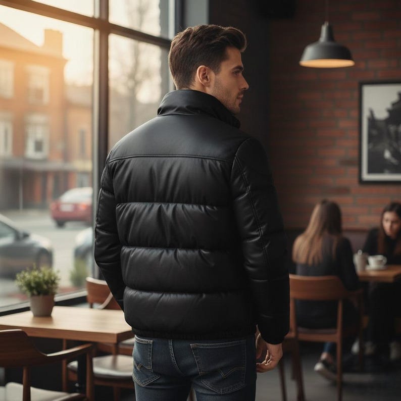 Men’s Puffer Leather Jacket | Handmade Winter Bomber Coat | Quilted ...