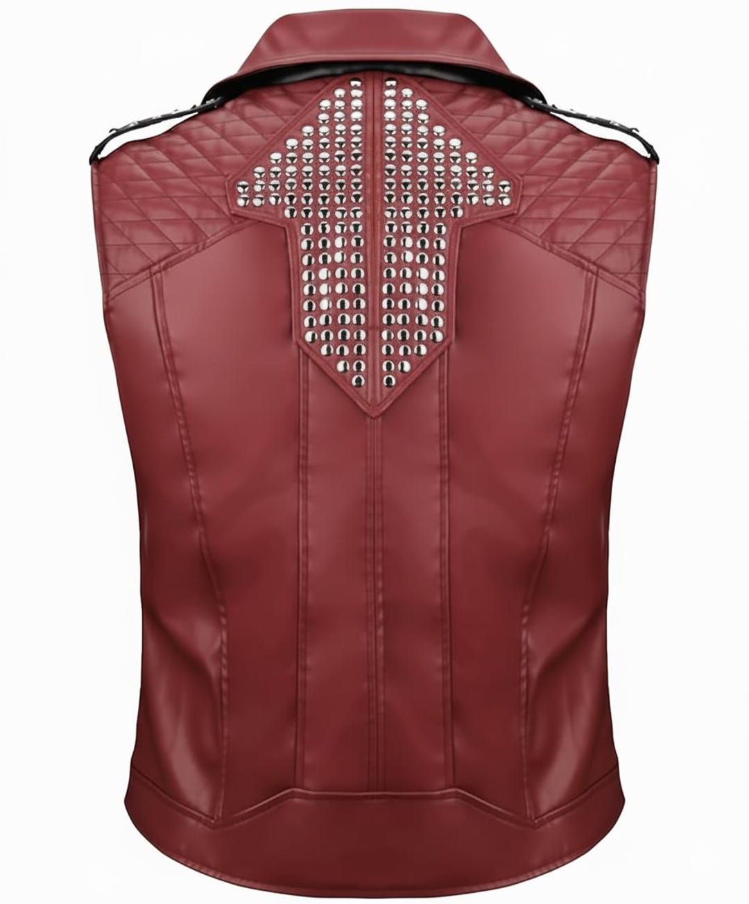 Men’s Brando-style Biker Leather Vest | Maroon & Black Contrast ...