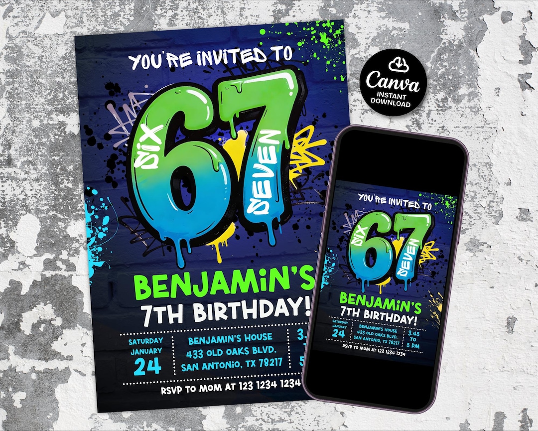 Six Seven Meme Birthday Invitation, 7th Birthday Invite Boy, I Was 6 ...