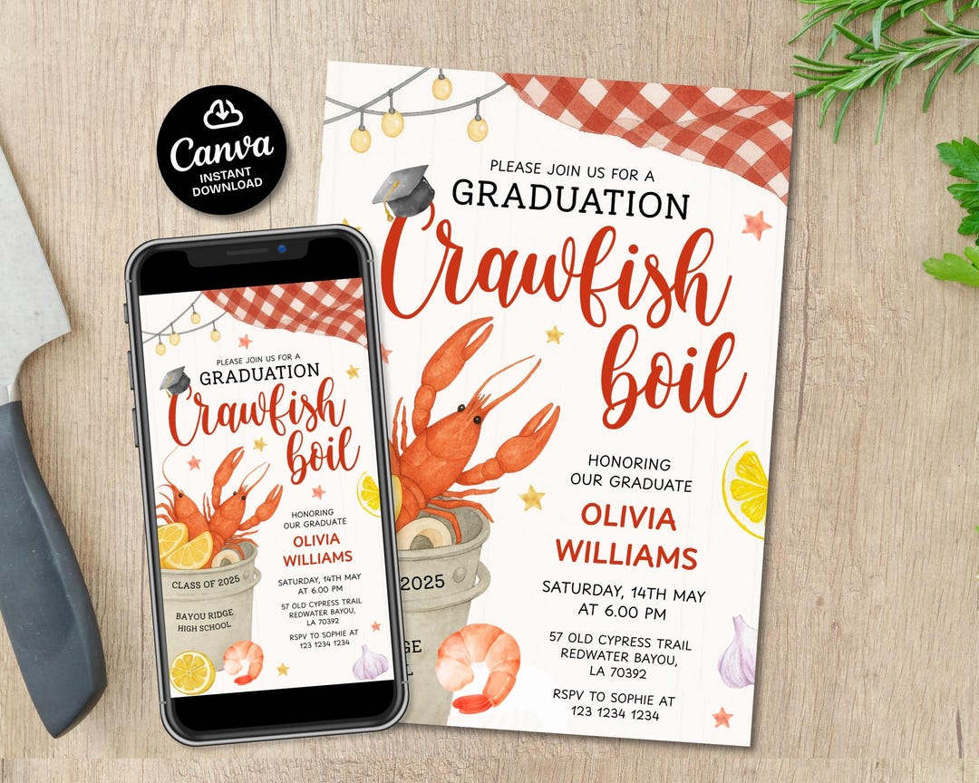 Graduation Party Crawfish Boil Invitation Printable, Crawgrad Boil ...