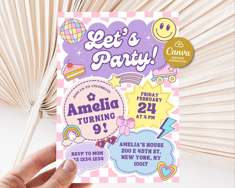 Lets Party Invitation for Tween Birthday, Preppy Smiley Face Birthday ...