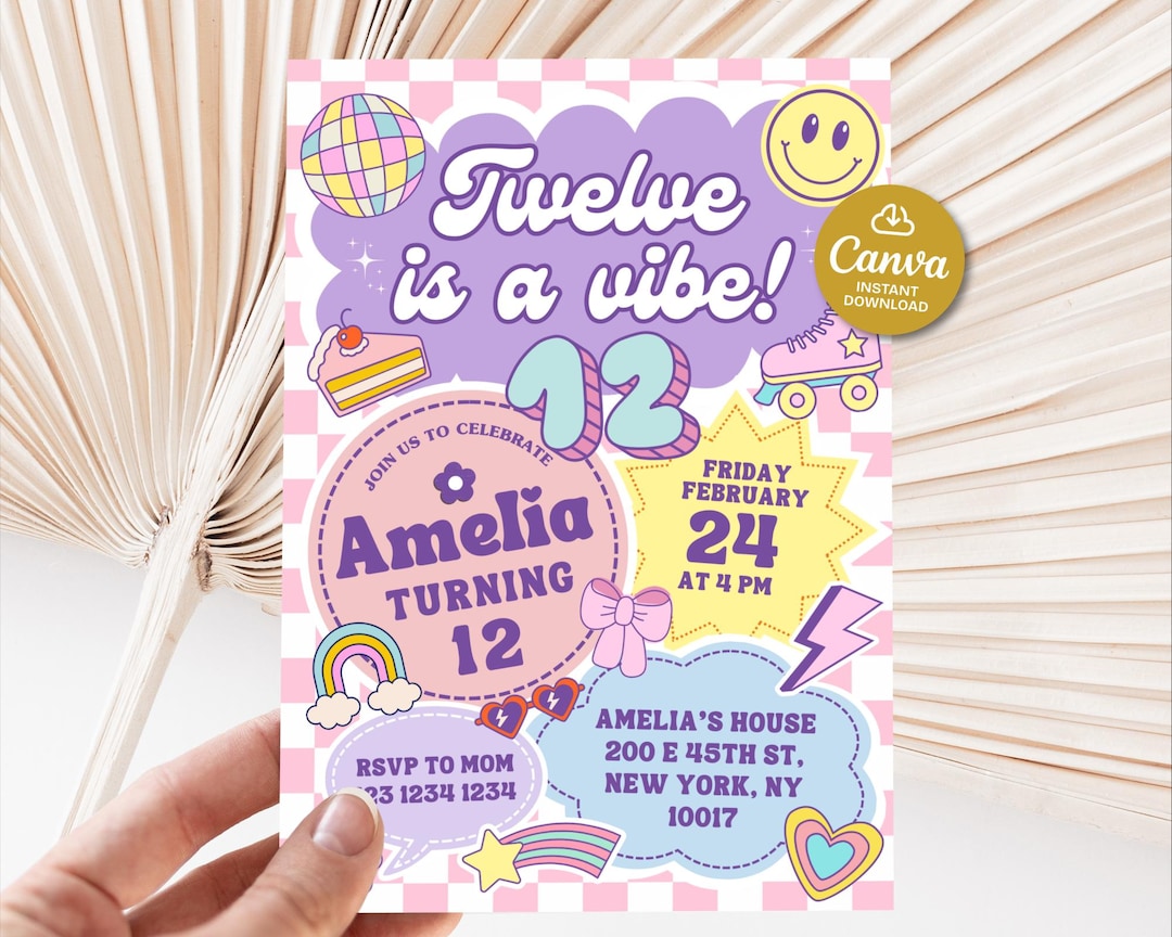 12th Birthday Invitation Tween, 12 is a Vibe Invitation, Preppy ...