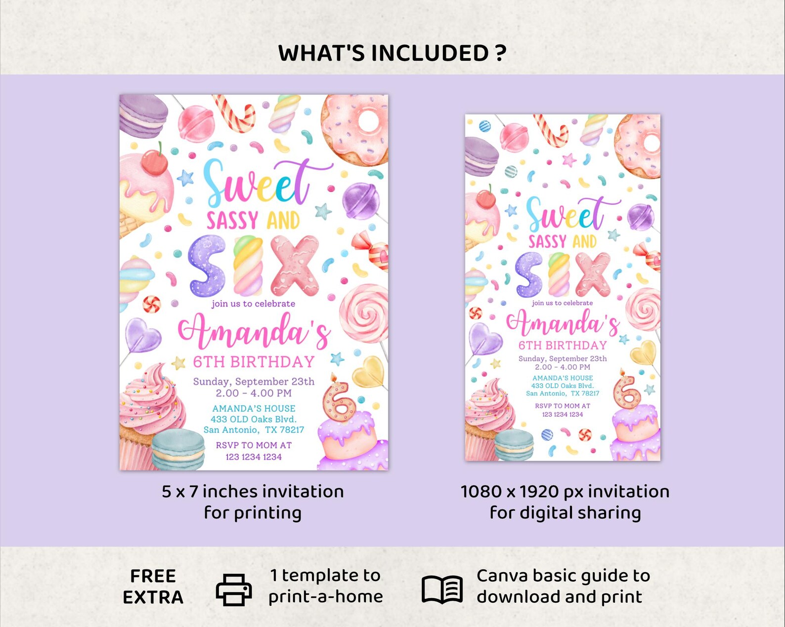 Sweet Sassy and Six Invite, 6th Birthday Invitation Girl, Sweet Six ...