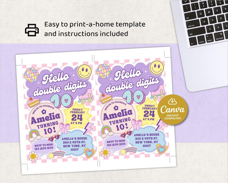 10th Birthday Party Invitation, Hello Double Digits Girl Birthday ...