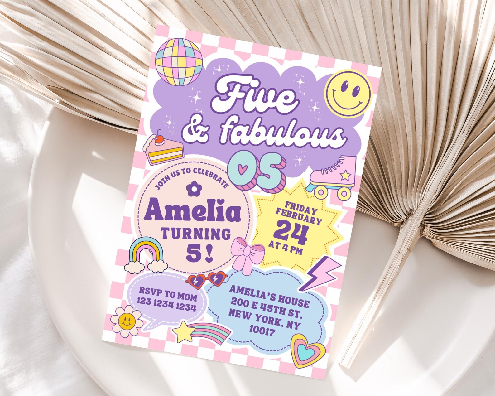 5th Birthday Party Invitation, Five and Fabulous Invitation Printable ...