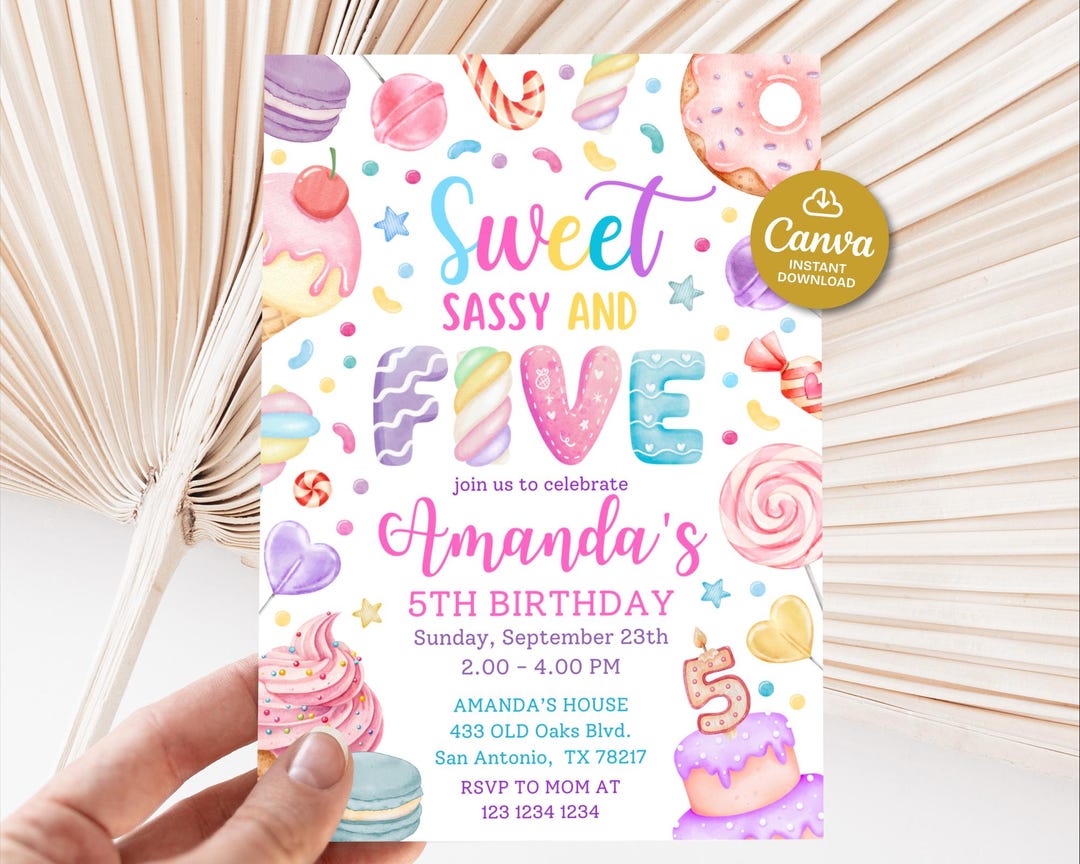 5th Birthday Invitation Girl, Sweet and Sassy Birthday Invitation ...