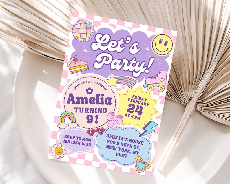 Lets Party Invitation for Tween Birthday, Preppy Smiley Face Birthday ...