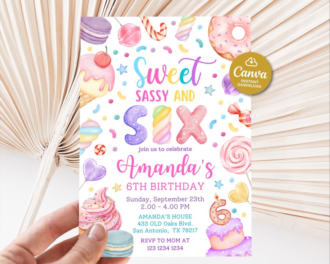Sweet Sassy and Six Invite, 6th Birthday Invitation Girl, Sweet Six ...