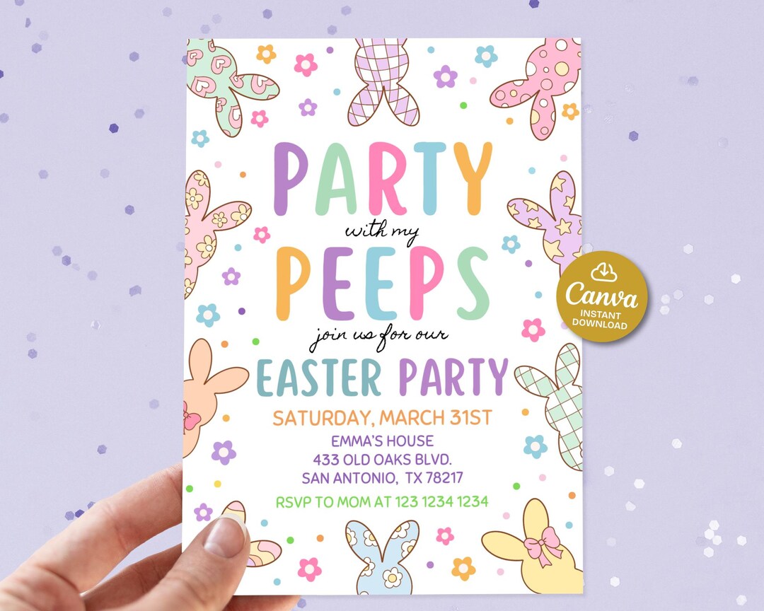 Party With My Peeps Birthday Invitation Phone, Easter Egg Hunt Party ...
