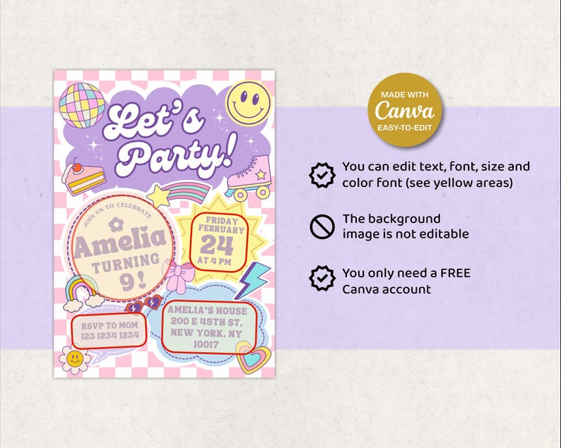 Lets Party Invitation for Tween Birthday, Preppy Smiley Face Birthday ...