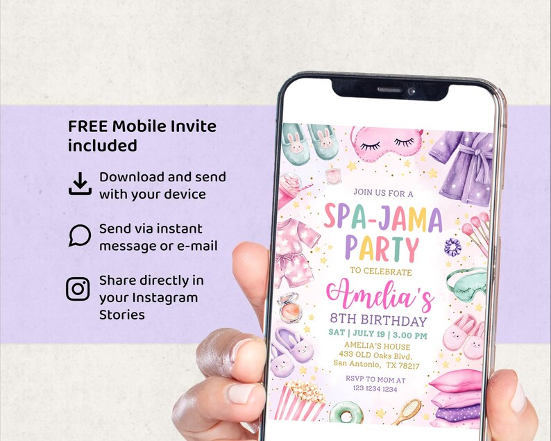 Spa Jam Birthday Party Invitation, Sleepover Party Birthday Invitation ...