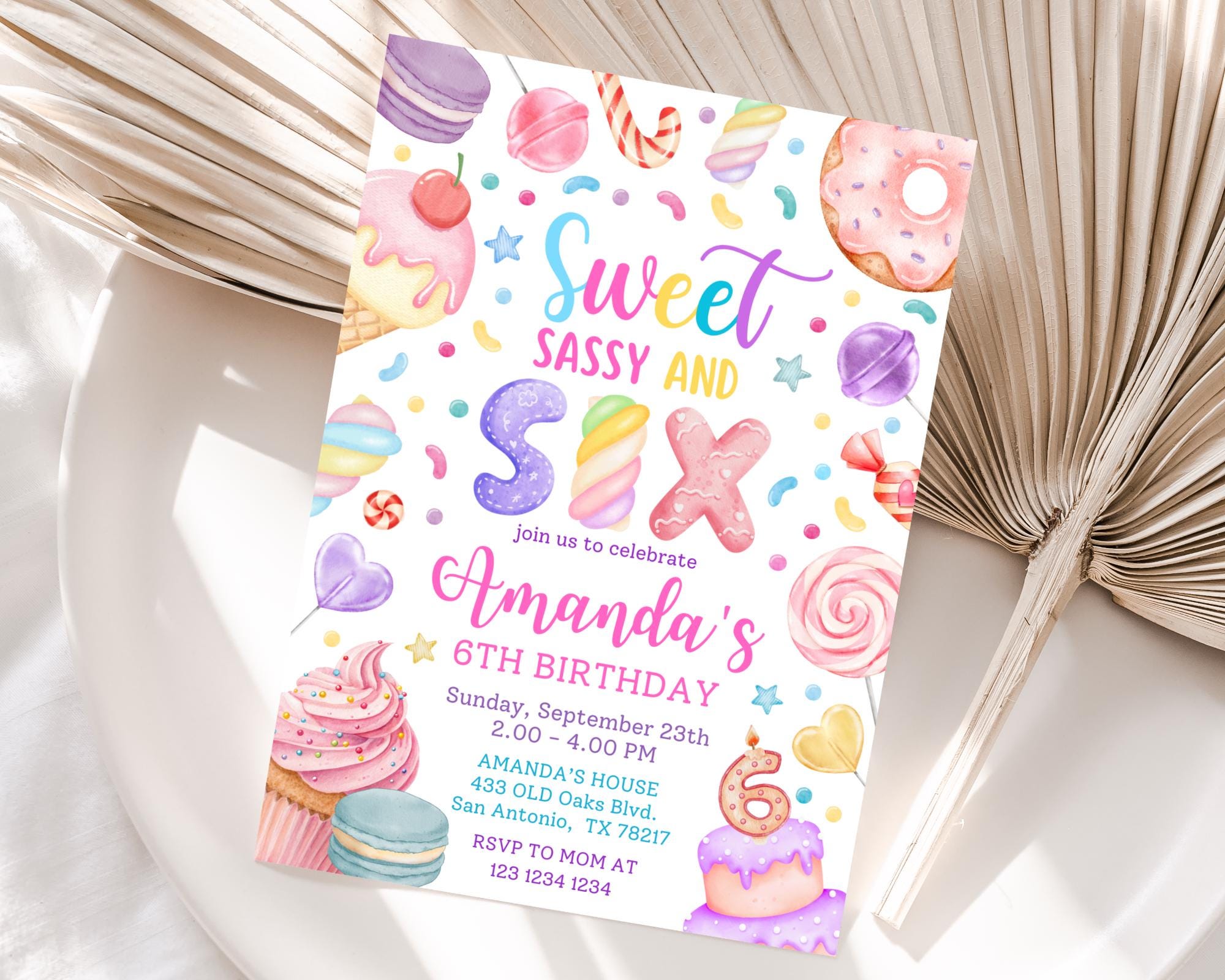 Sweet Sassy and Six Invite, 6th Birthday Invitation Girl, Sweet Six ...