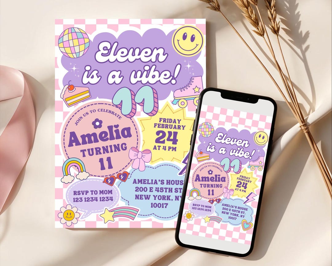11th Birthday Invitation Tween, 11 is a Vibe Invitation, Preppy ...