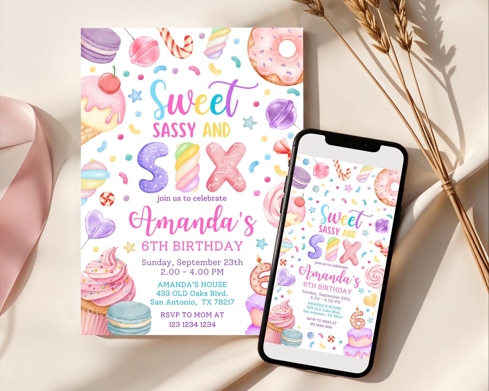 Sweet Sassy and Six Invite, 6th Birthday Invitation Girl, Sweet Six ...