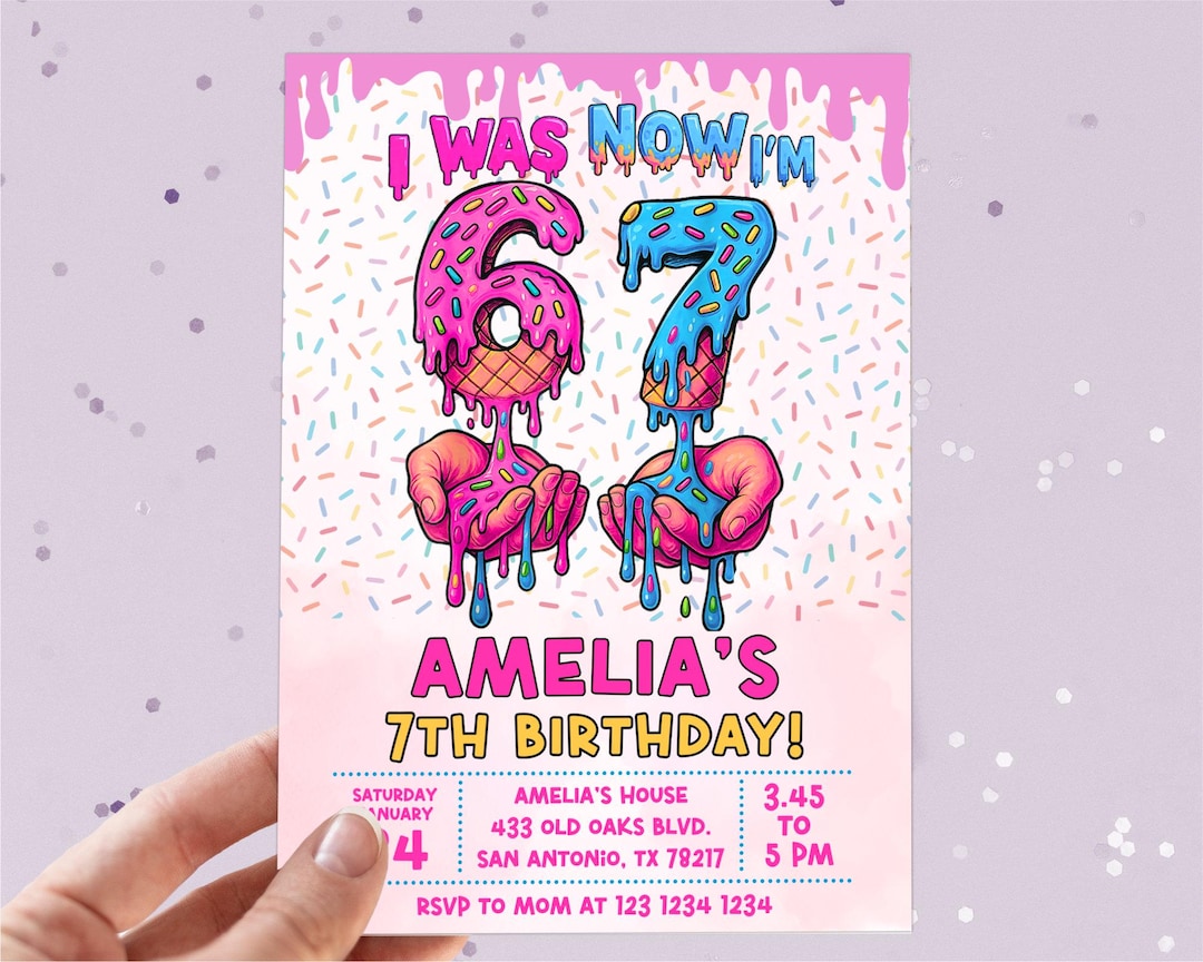 67 Birthday Invite Digital, Six Seven Birthday Invitation for Girl, 7th ...