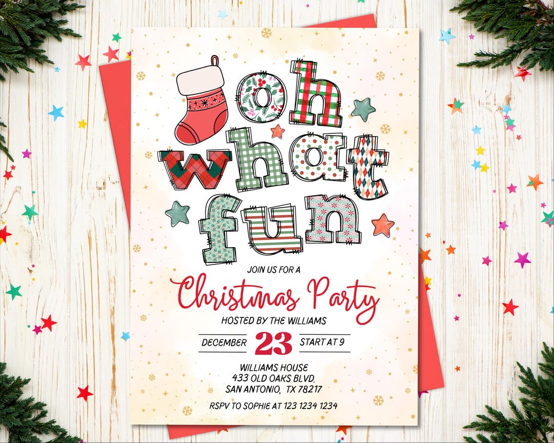 Oh What Fun Christmas Party Invitation, Christmas Party Invite Editable ...