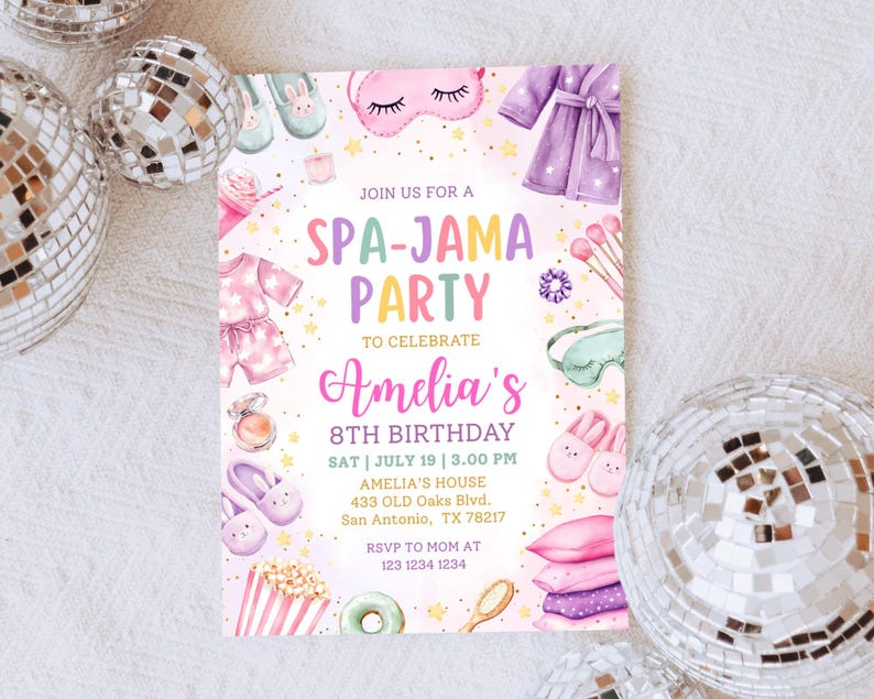 Spa Jam Birthday Party Invitation, Sleepover Party Birthday Invitation ...