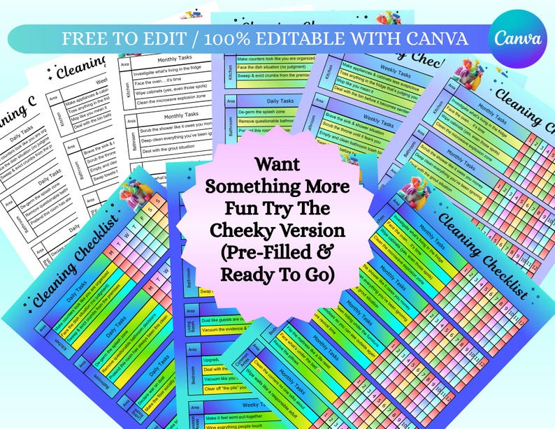 Cleaning Checklist Bundle | Busy Mom Family Schedule (editable Canva ...