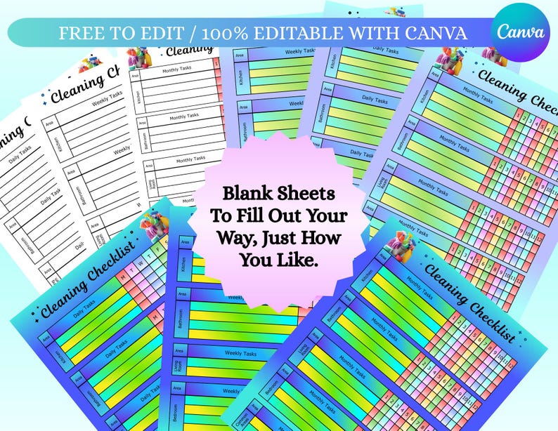 Cleaning Checklist Bundle | Busy Mom Family Schedule (editable Canva ...