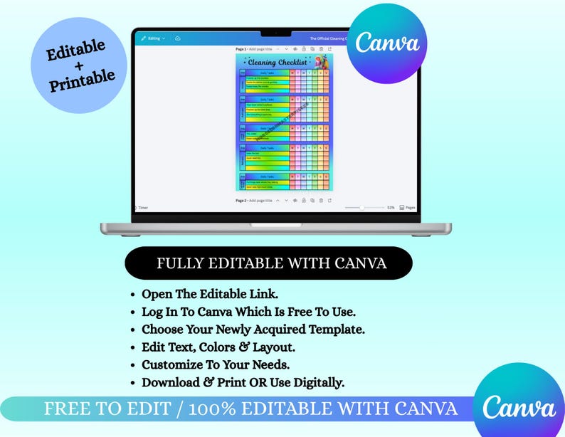 Cleaning Checklist Bundle | Busy Mom Family Schedule (editable Canva ...