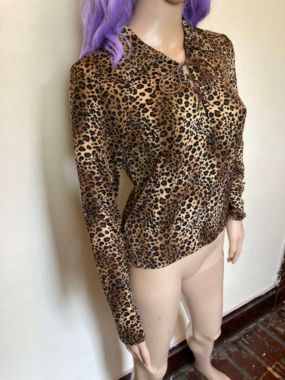 Y2K Leopard Print Vintage 90s Leather Lace Up Collare… - Gem