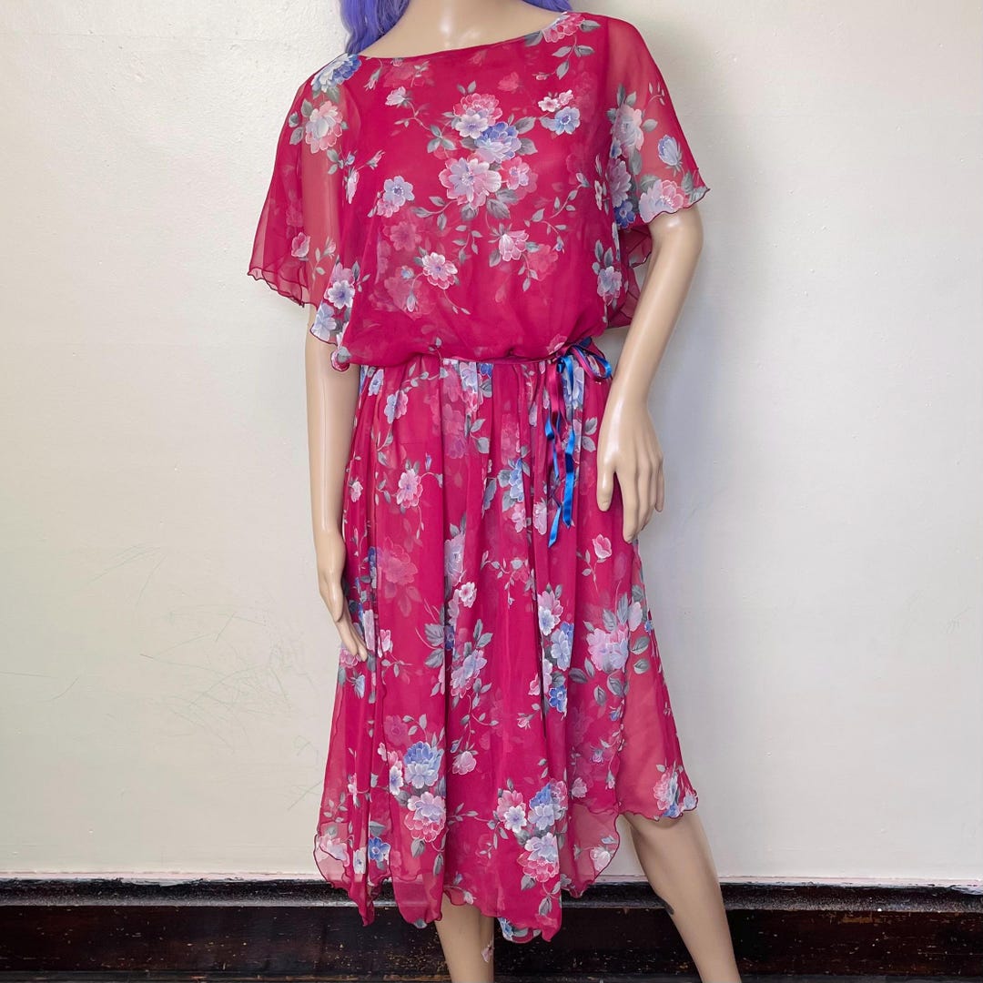 Vintage 1950s Floral Chiffon Dress: Sheer Blouson Fairy Style - Etsy