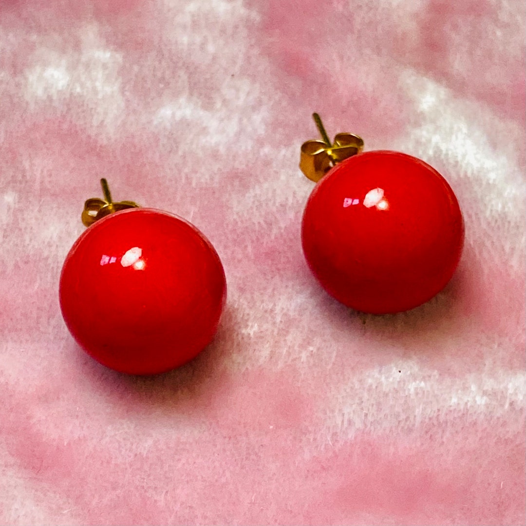 Blood Red Orb Oversize Vintage Lightweight Stud Earrings - Etsy