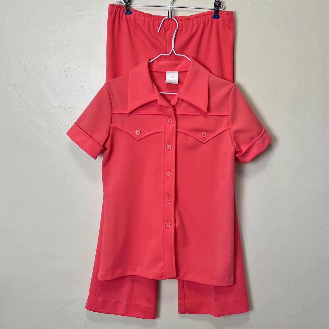Hot Pink Vintage 70s Dagger Collar Polyester Suit With Flared Trousers - Etsy
