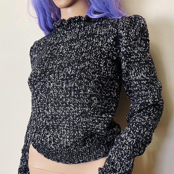 Metallic Silver and Black Vintage Chunky Puff Sleeve … - Gem