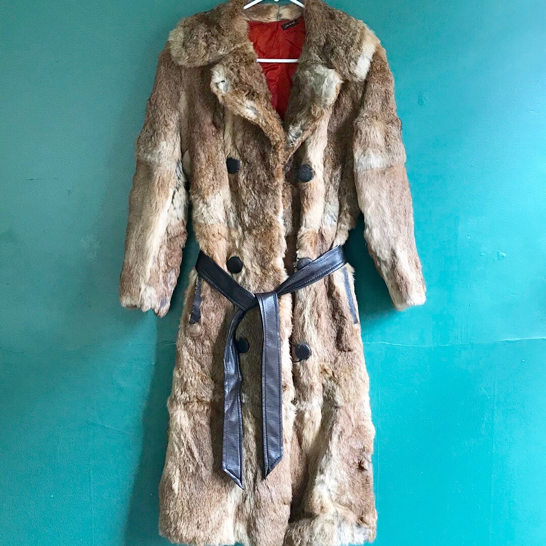 Sleazy Trashy Vintage 70s Rabbit Fur Trench Coat - Etsy