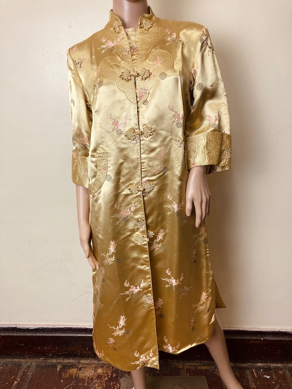 Gold Silk Antique Chinese Brocade Robe House Coat - Gem