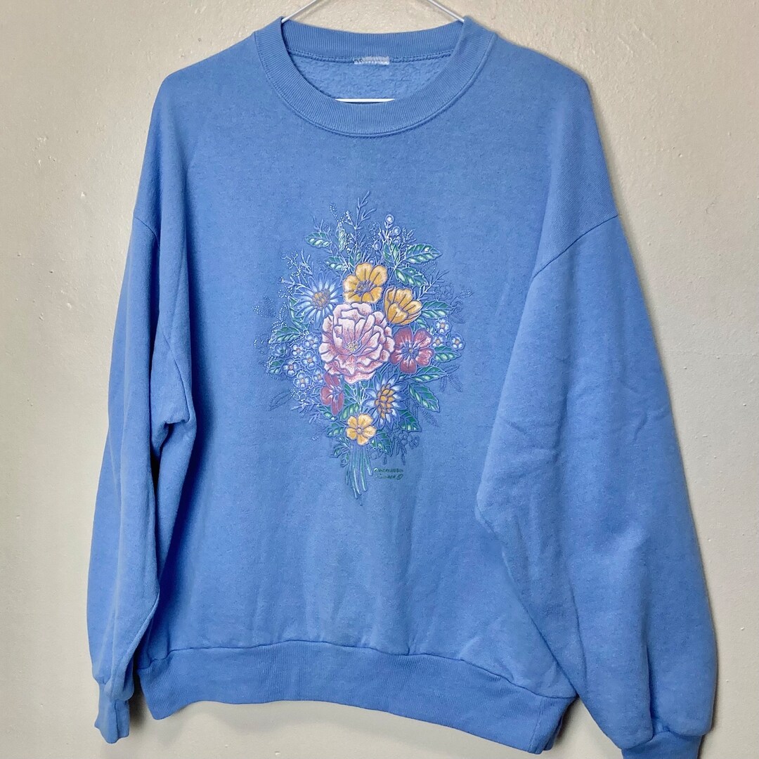 Periwinkle Blue Vintage 90s 3D Flower Crewneck Sweatshirt - Etsy