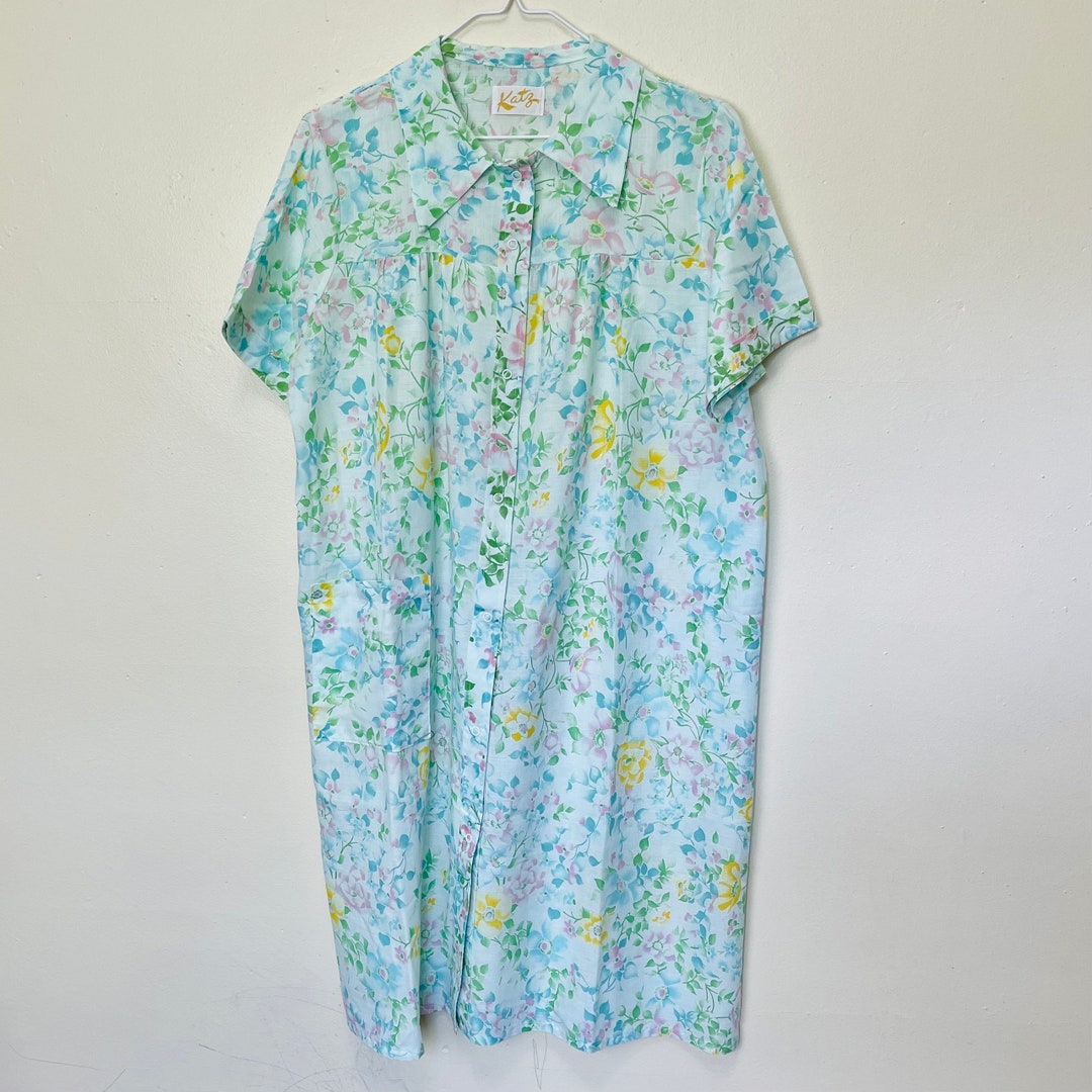 Katz Vintage Mid Century Pastel Snap Front House Dress - Etsy