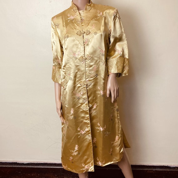 Gold Silk Antique Chinese Brocade Robe House Coat - Gem