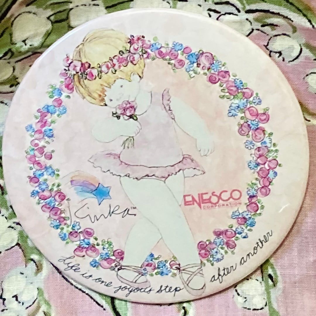 Enesco 80s Vintage Pastel Baby Ballerina Oversize Pinback Button - Etsy