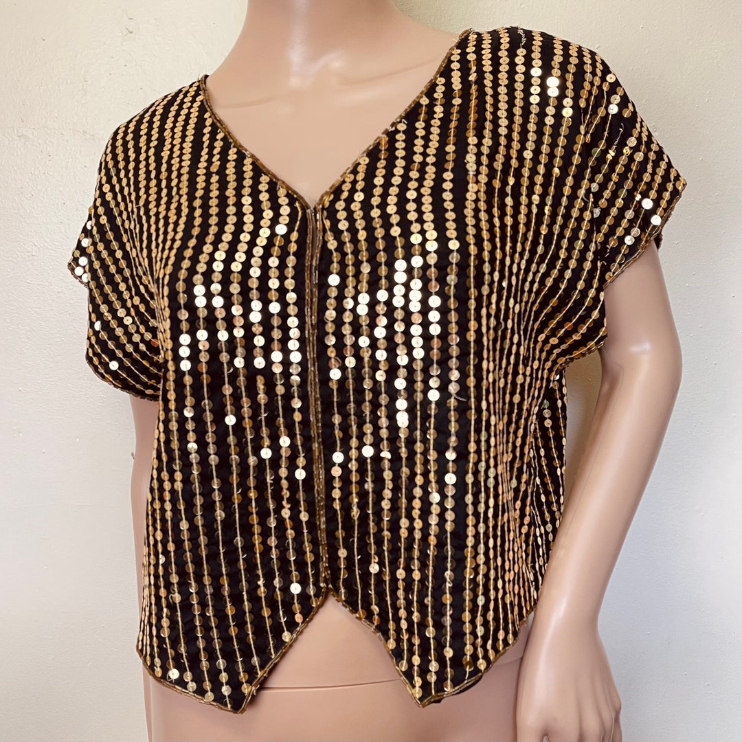 Warm Gold Sequin and Silk Vintage 80s Disco Crop Top - Etsy UK